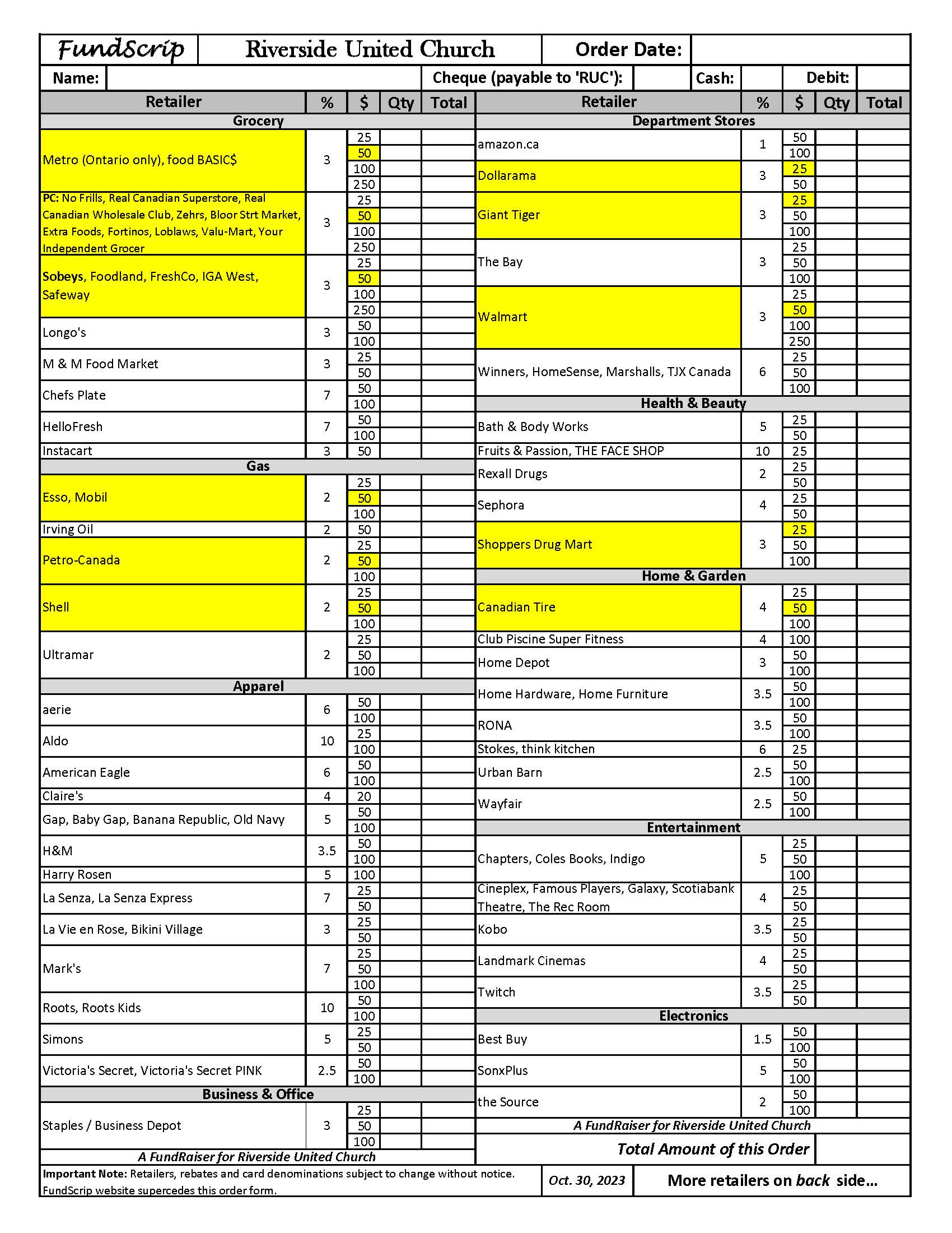 FUNDSCRIP CARDS – Riverside United Church